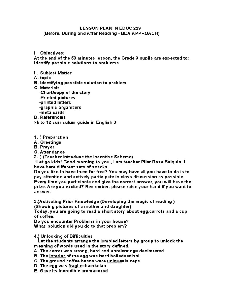 LESSON PLAN IN EDUC 229 (Identify Possible Solutions To Problem) | PDF | Lesson Plan | Coffee