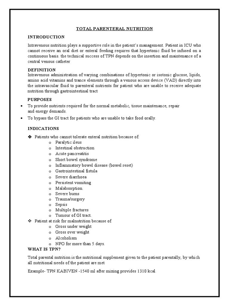 Total Parenteral Nutrition Pdf Intravenous Therapy Clinical Medicine