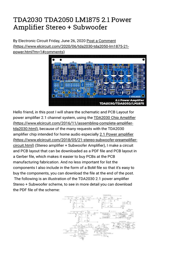 TDA2030 TDA2050 LM1875 2.1 Power Amplifier Stereo + Subwoofer | PDF ...