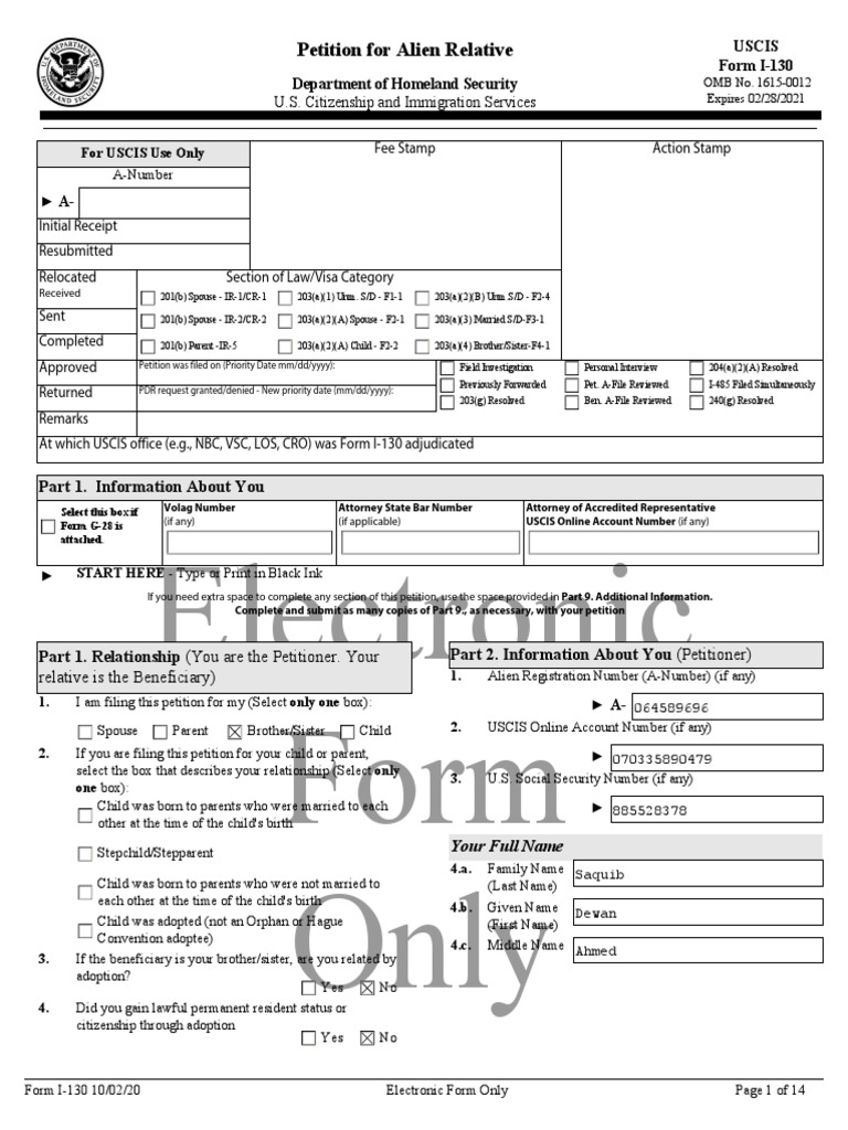 Electronic Form Only: Petition For Alien Relative | PDF