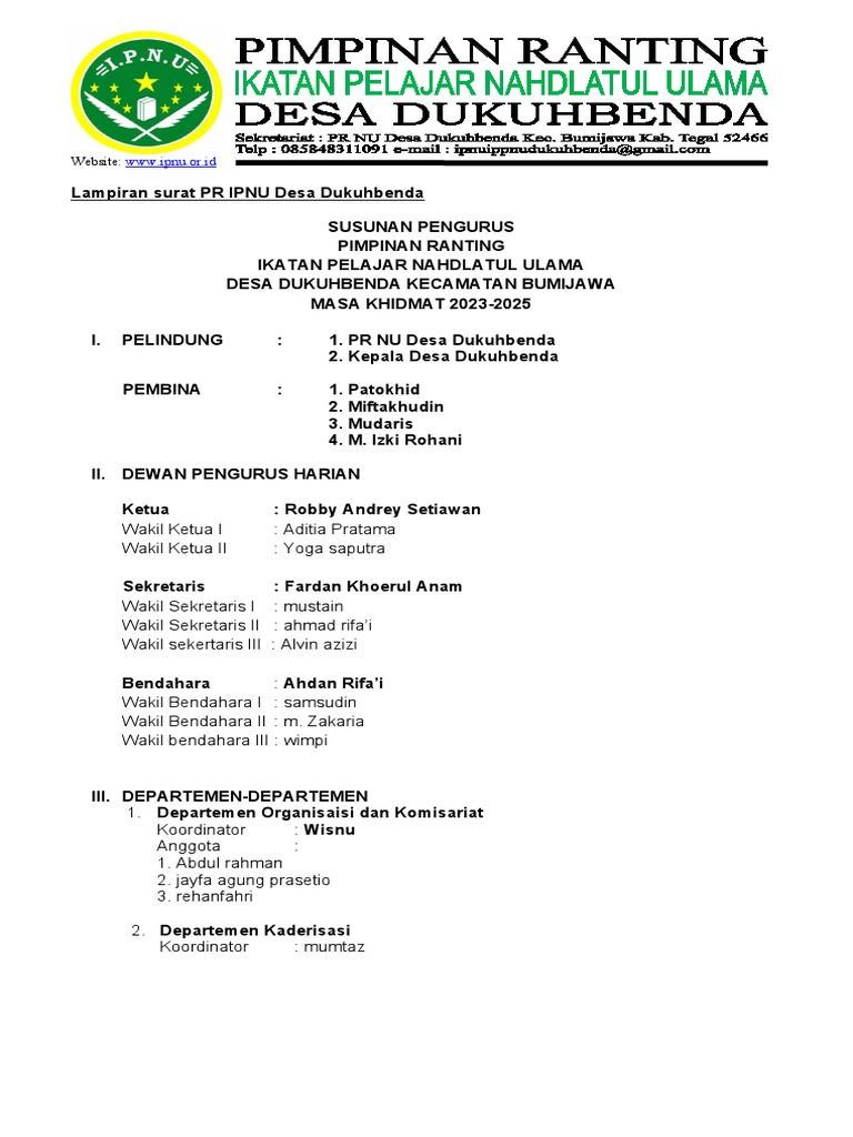 IPNU Susunan Pengurus Ipnu | PDF