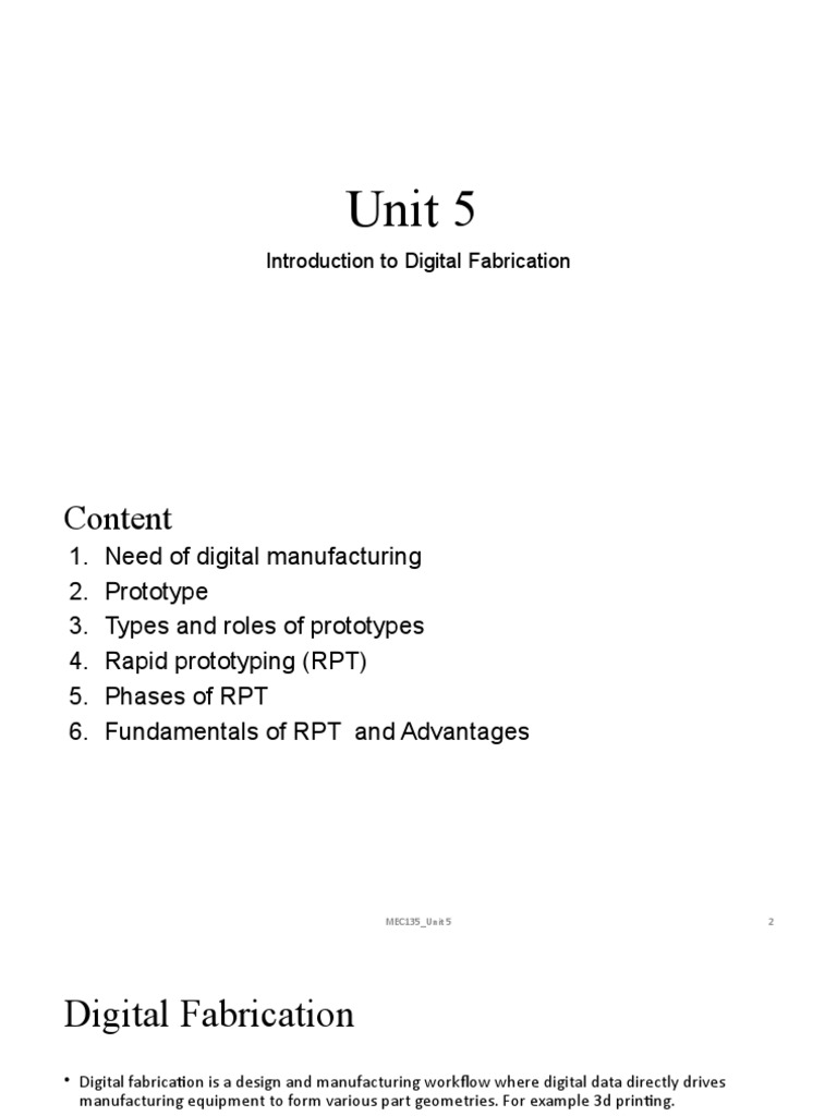 Unit 5 - Mec 135 Theory | PDF | Prototype | 3 D Printing