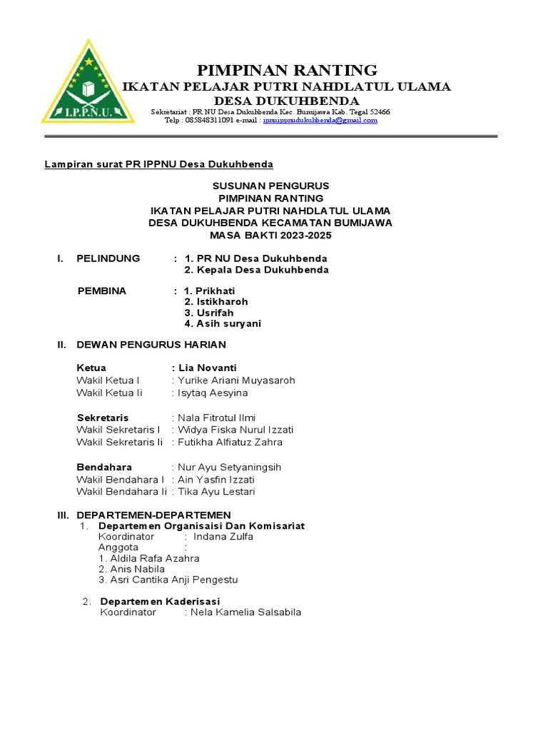 IPPNU Susunan Pengurus | PDF