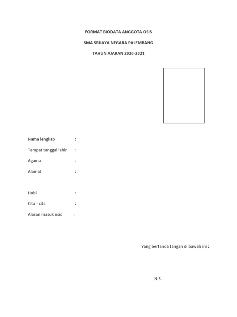 Format Biodata Osis | PDF