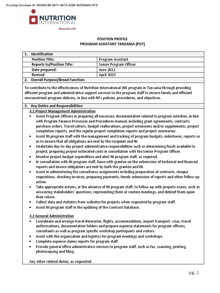 Program Assistant - Job Description | PDF | Project Management | Business Program Assistant - Job Description | PDF | Project Management | Business