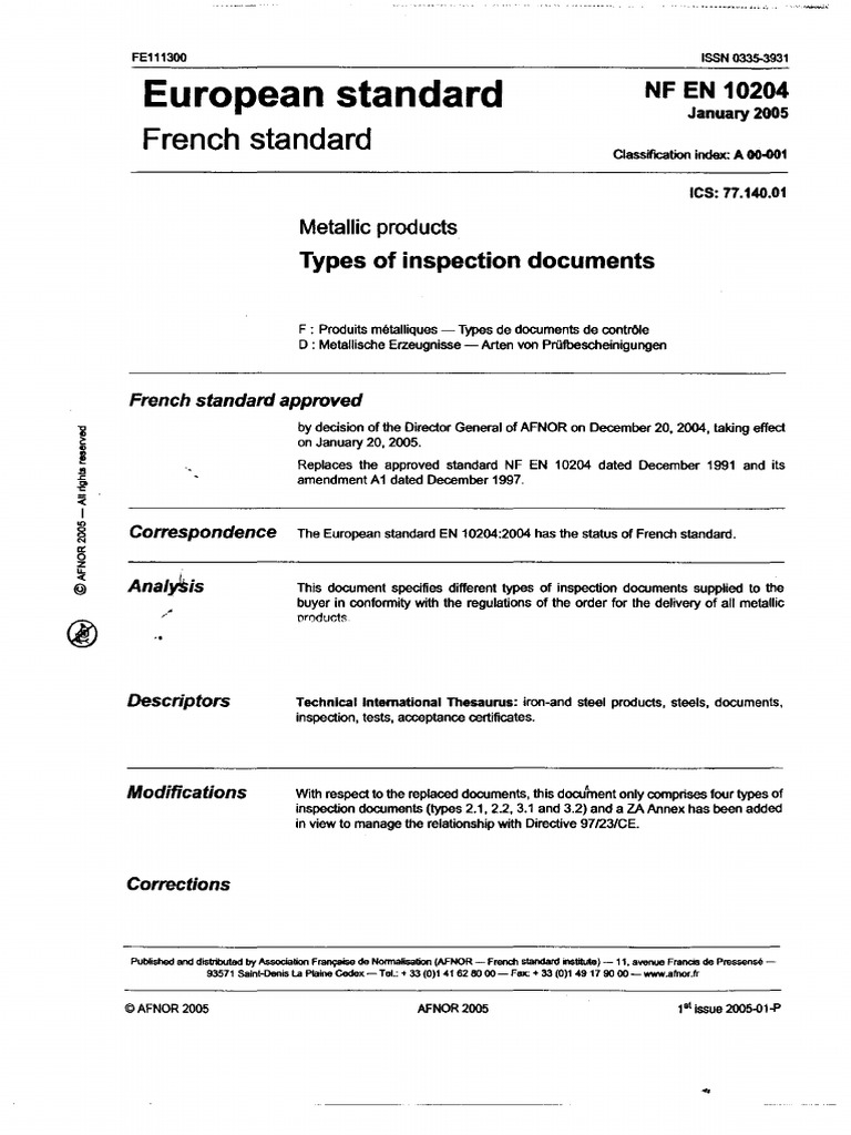 BS en 10204 2004 | PDF