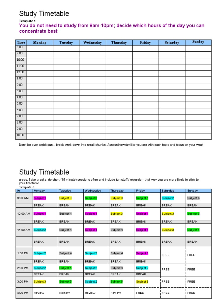 Study Plan Template 20 | PDF