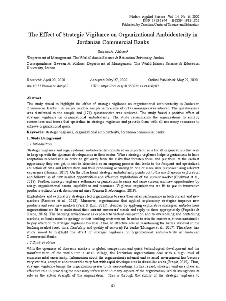 The Effect of Strategic Vigilance On Organizational Ambidexterity in PDF | PDF | Science