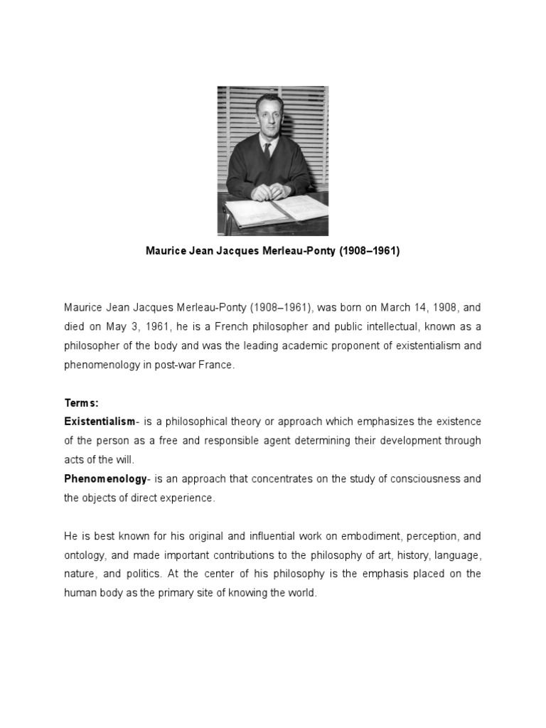 Maurice Jean Jacques Merleau-Ponty | PDF | Perception | Phenomenology ...