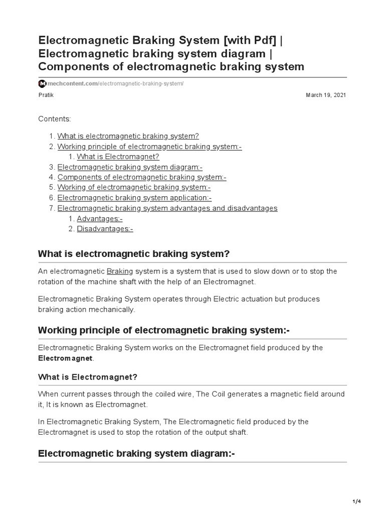 Electromagnetic Braking System Overview | PDF | Brake | Magnetism