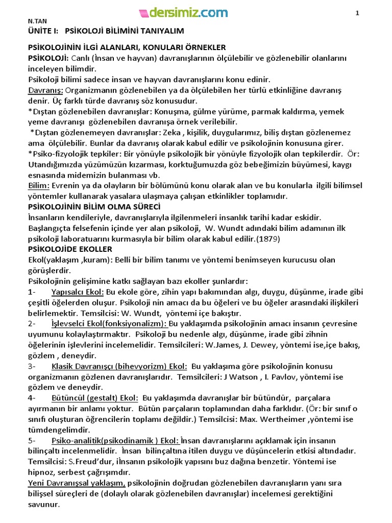 11.sinif Psikoloji Ders Notlari PDF | PDF