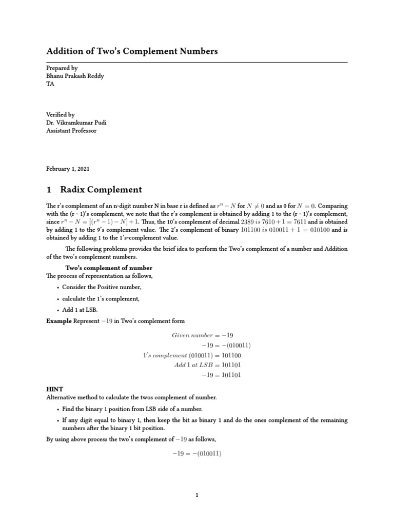 Addition Of Two S Complement Numbers Pdf Theory Of Computation Elementary Mathematics 3357