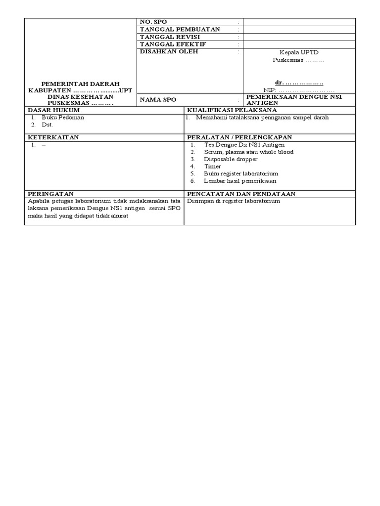 Spo Pemeriksaan Dengue NS1 Antigen | PDF