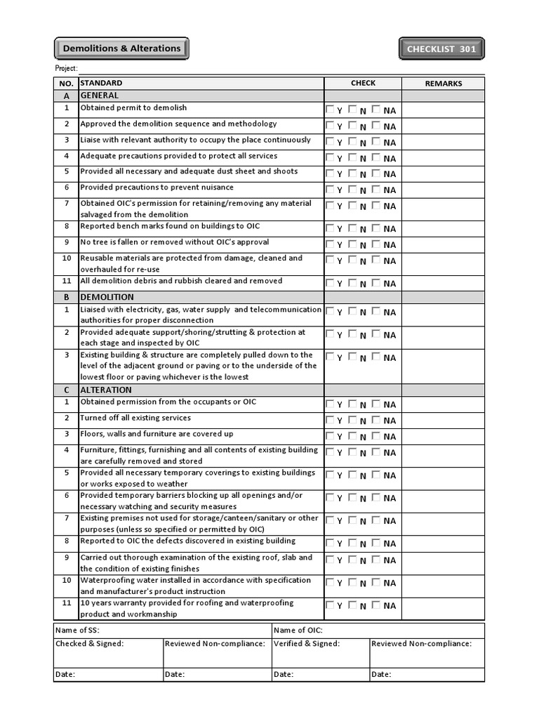 Checklist301 - Demolition and Alterations | PDF | Demolition | Building ...