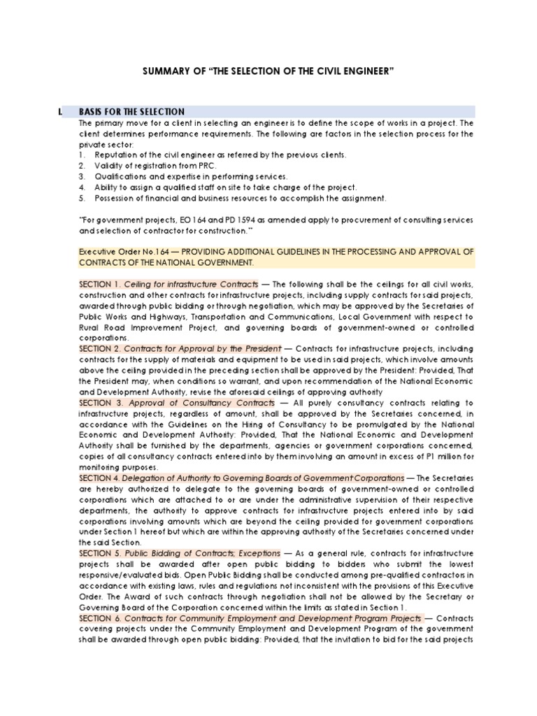Summary of The Selection of Civil Engineer - Mendoza - KCD - Bsce-4c ...