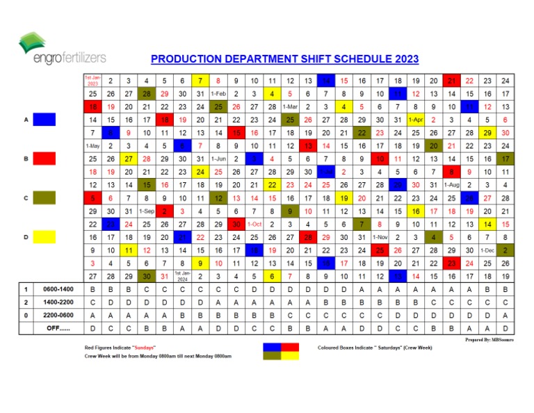 Production Department Shift Schedule-2023 PDF | PDF