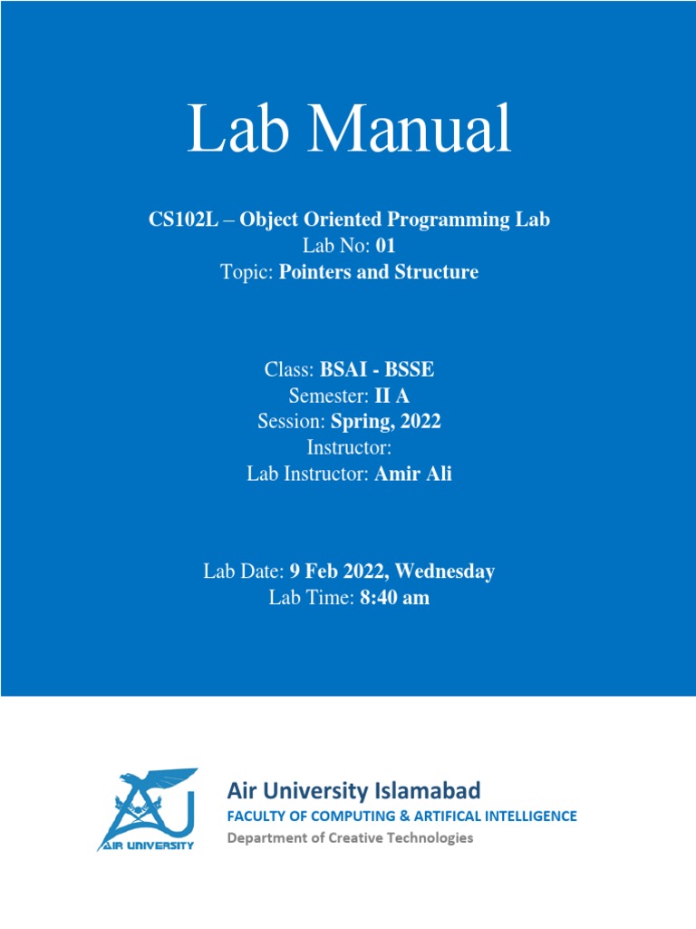 Oop Lab Manual W01 Pdf Pointer Computer Programming Programming 