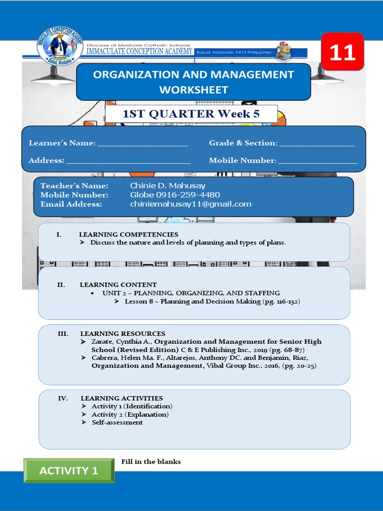 Planning and Decision Making Worksheet 5 Org. & Mgt. | PDF | Learning ...