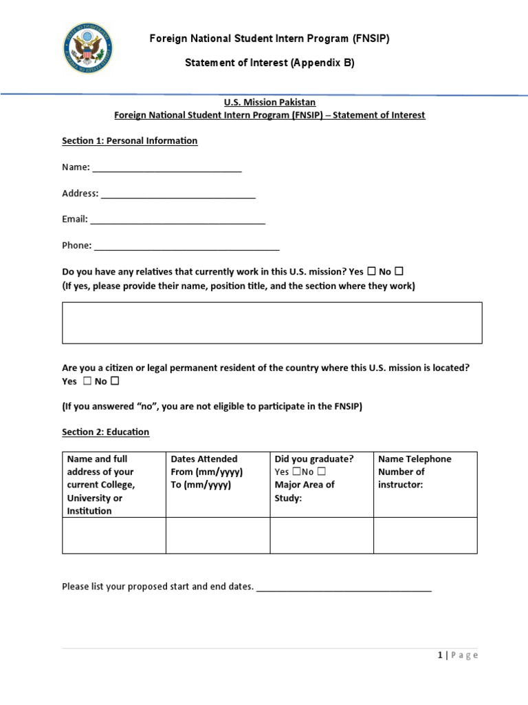 Statement of Interest Form 3 | PDF | Internship | Job Hunting