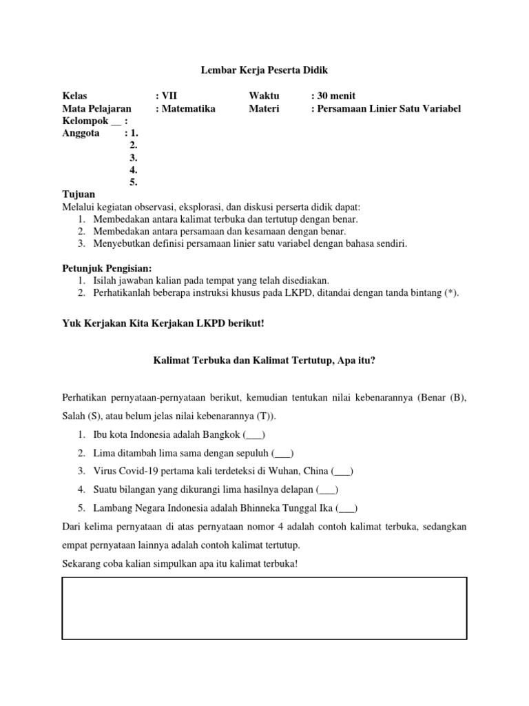 Lembar Kerja Peserta Didik Pertemuan 1 PDF | PDF | Kajian Bahasa Asing