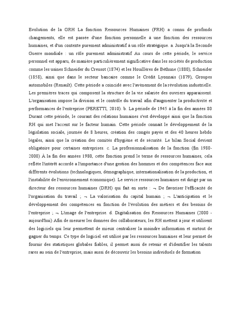 Evolution de La GRH | PDF | Gestion des ressources humaines | Business