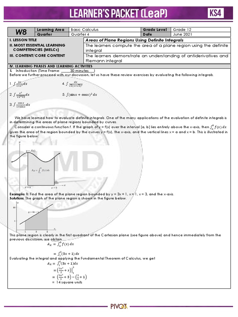 Q4 - STEM - Basic Calculus - Week 8 | PDF | Integral | Area