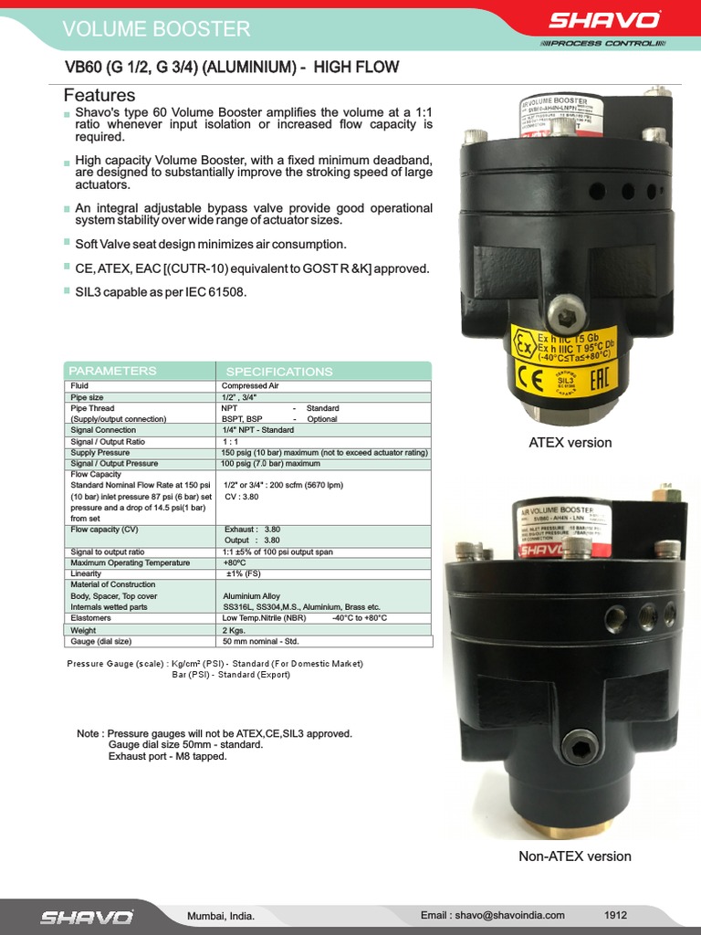 VB60 Volume Booster Amplifies Air Flow | PDF | Valve | Actuator