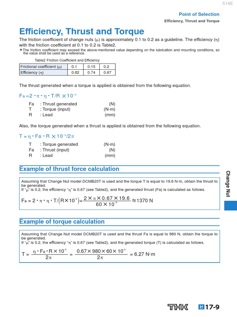 E Ciency, Thrust and Torque: Example of Thrust Force Calculation ...