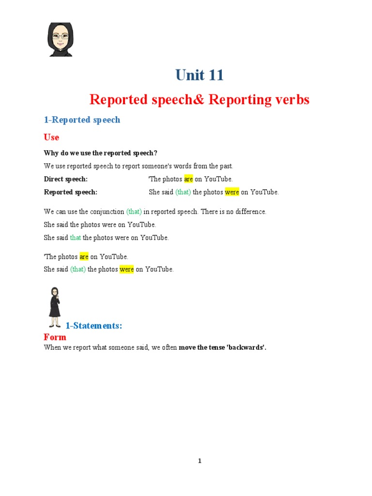 Reported Speech & Reporting Verbs Guide | PDF | Linguistics ...