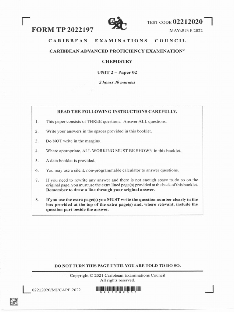 CXC Chemistry 2022 Unit 2 p2 | PDF