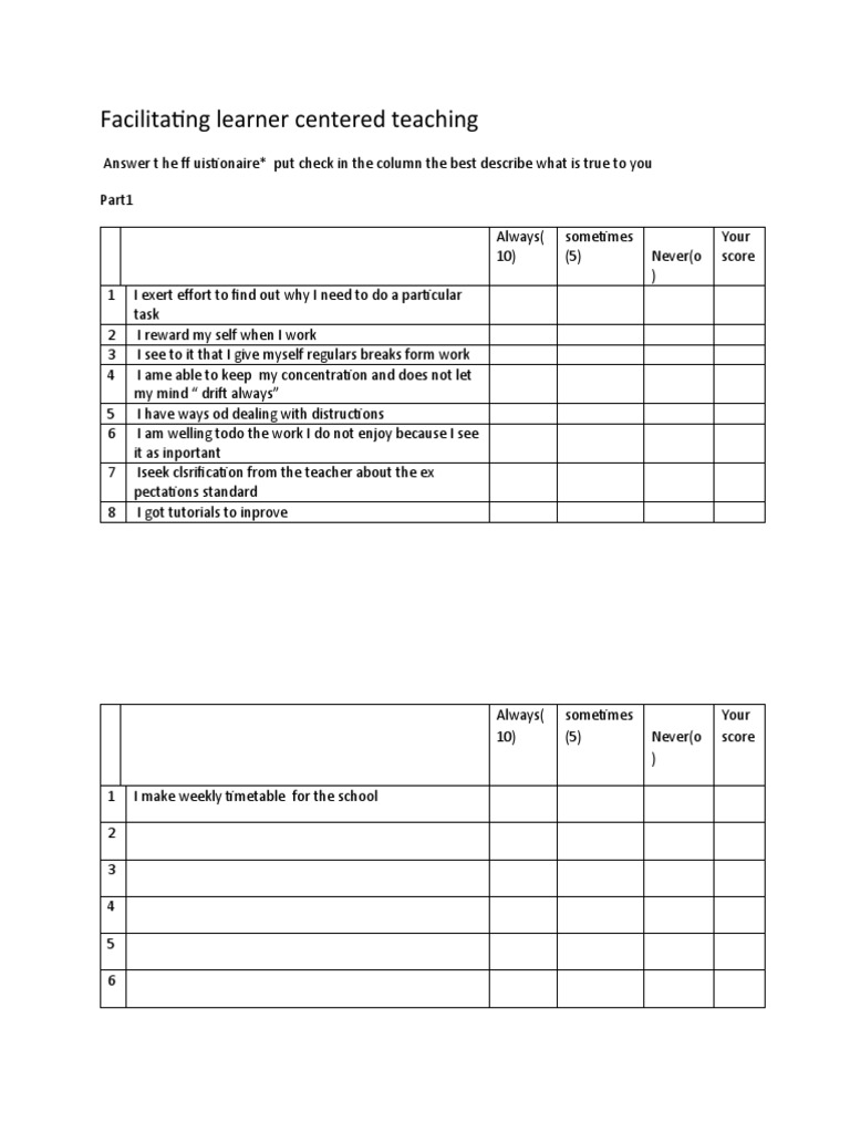 Learner-Centered Teaching Assessment | PDF