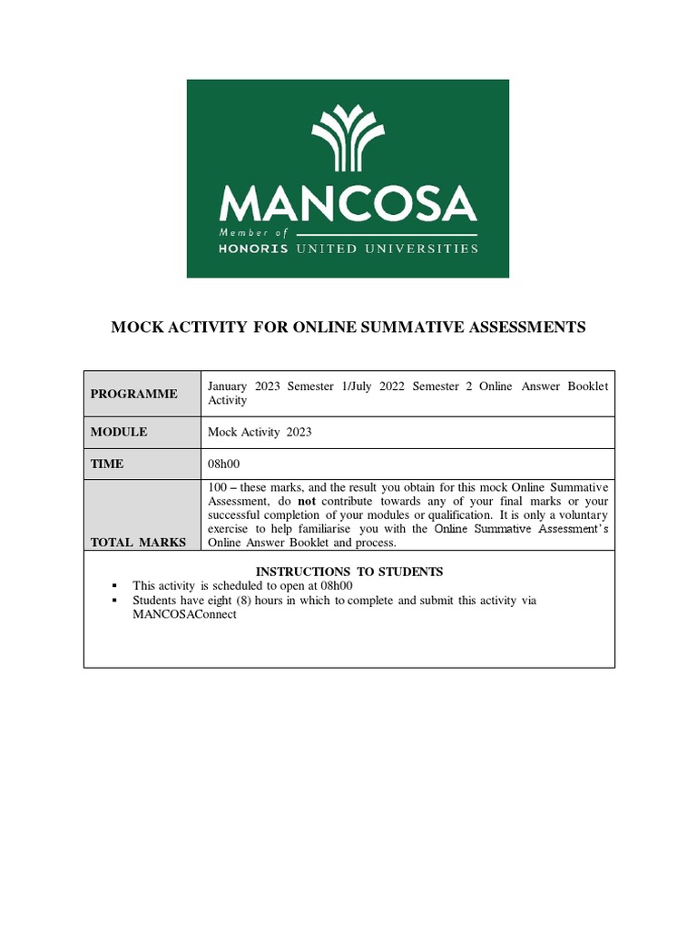 Preparing for Online Summative Assessments: A Mock Activity | PDF