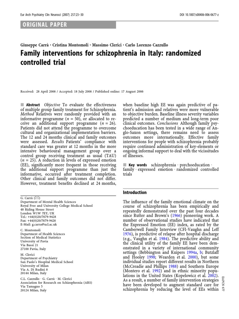 Family Interventions For Schizophrenia | PDF | Psychiatry | Mental Disorder