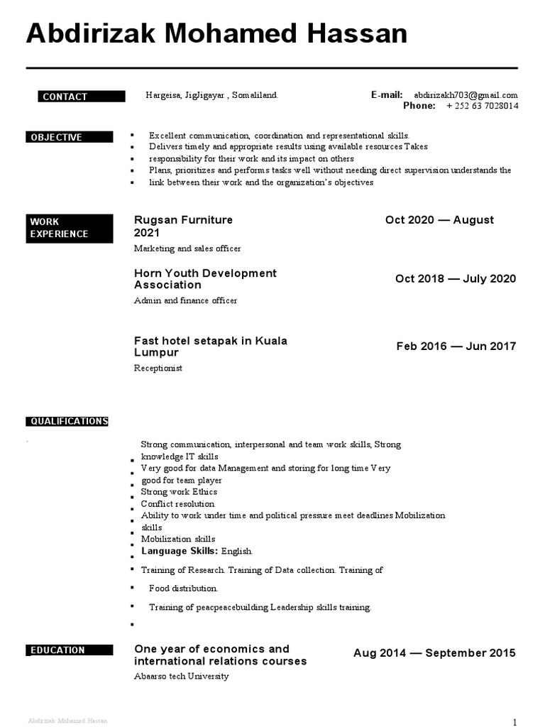 Abdirizak Mohamed Hassan CV | PDF