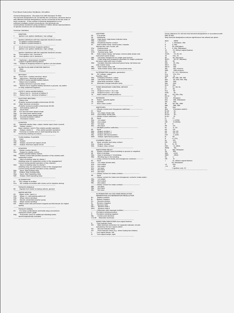 DIN Standard 72 522 Terminal Designation | Download Free PDF | Ignition ...