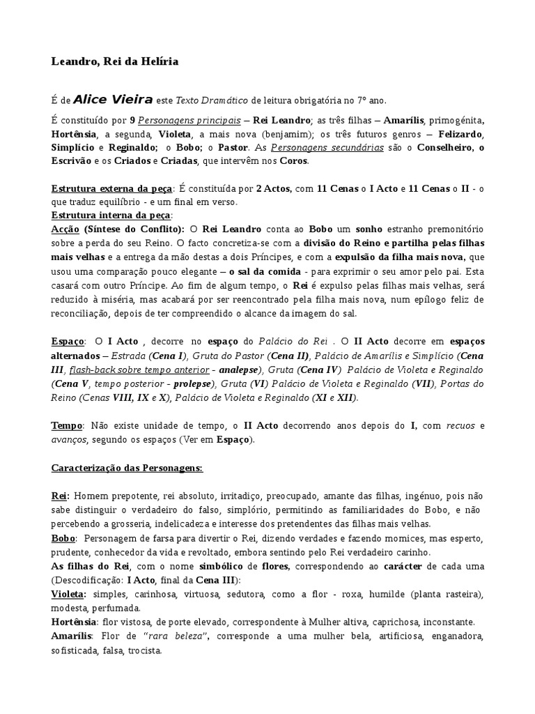 Resumo História Leandro Rei de Heliria | PDF