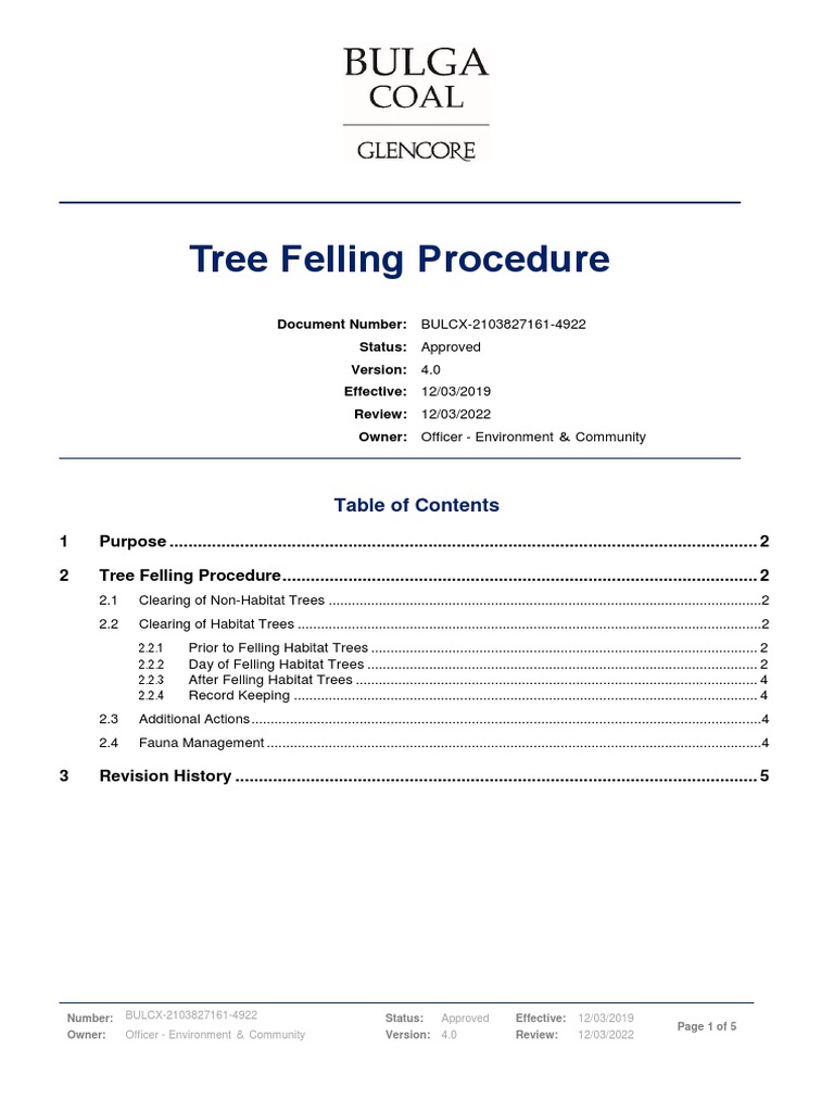 Appendix B - Tree Felling Procedure.pdf | PDF | Habitat | Trees