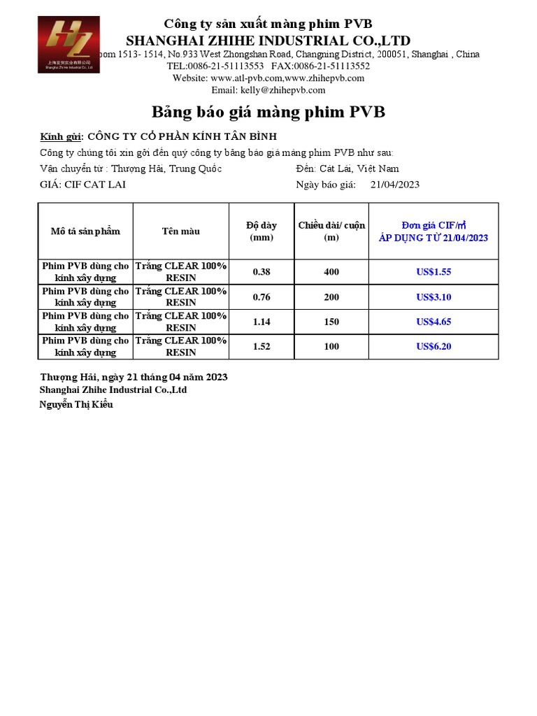 Bao Gia Phim PVB Shanghai Zhihe-Tanbinh Glass 202 PDF | PDF