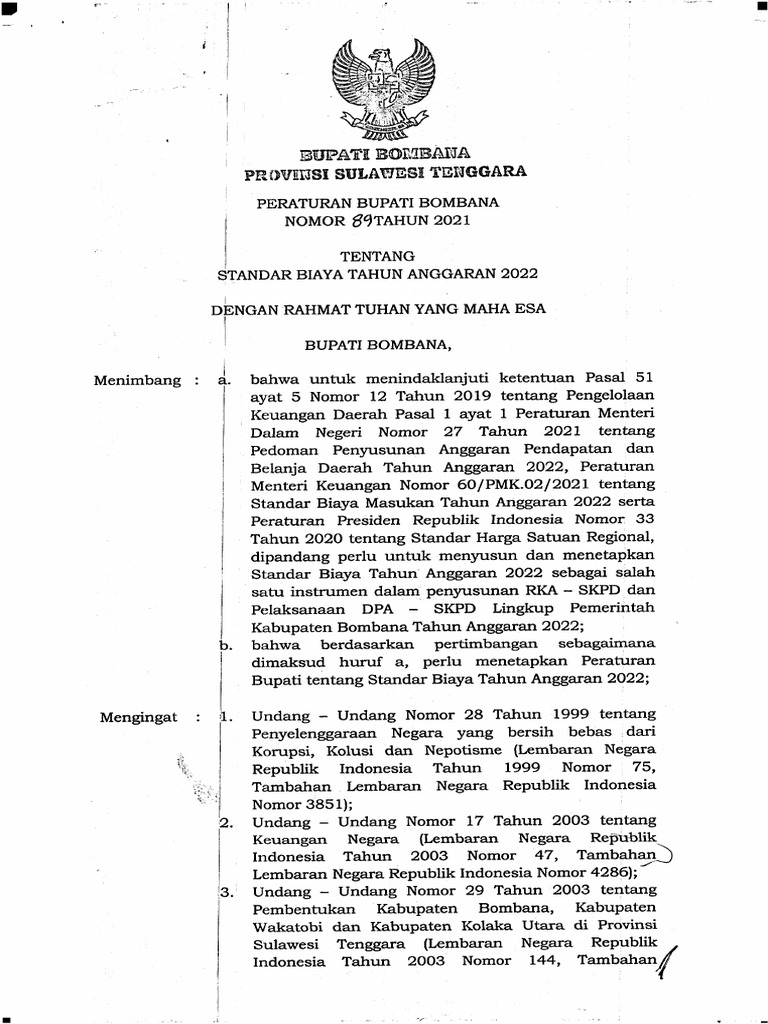Perbup No 89 Tahun 2021 Sbu 2022 | PDF