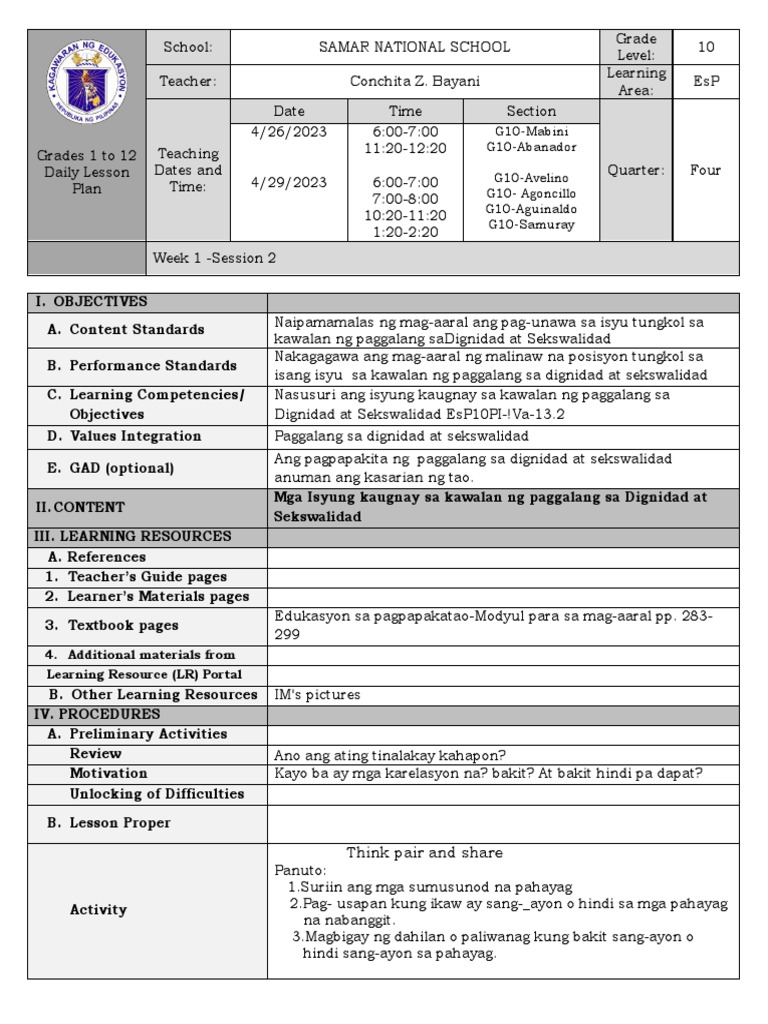 LP Week 1 Lesson 2 | PDF