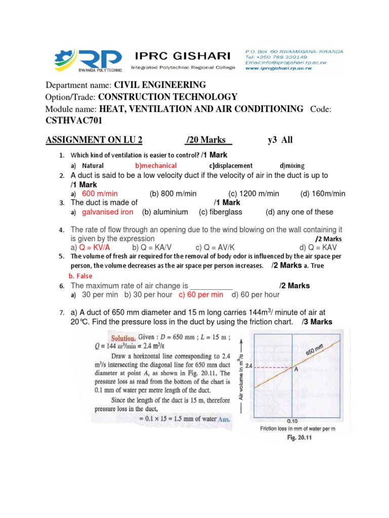 CORRECTION OF Assignment CSTHVAC701 LU 2 | PDF | Duct (Flow) | Applied And Interdisciplinary Physics