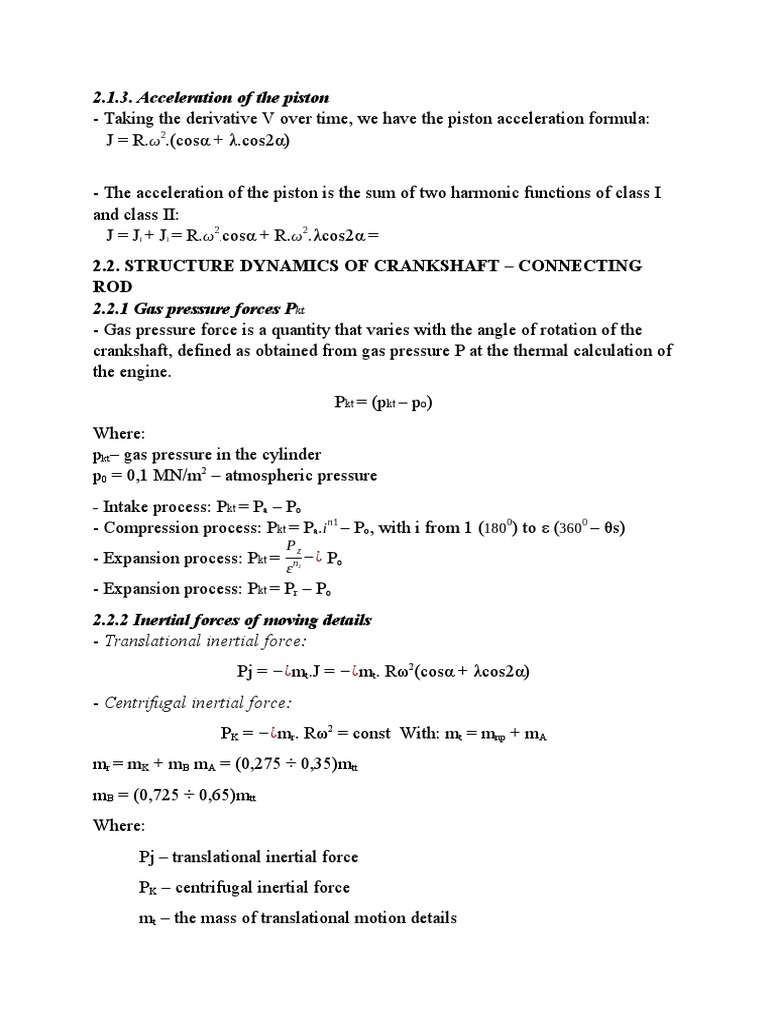 2.1.3. Acceleration of The Piston: 2.2. Structure Dynamics of Crankshaft - Connecting ROD | PDF ...
