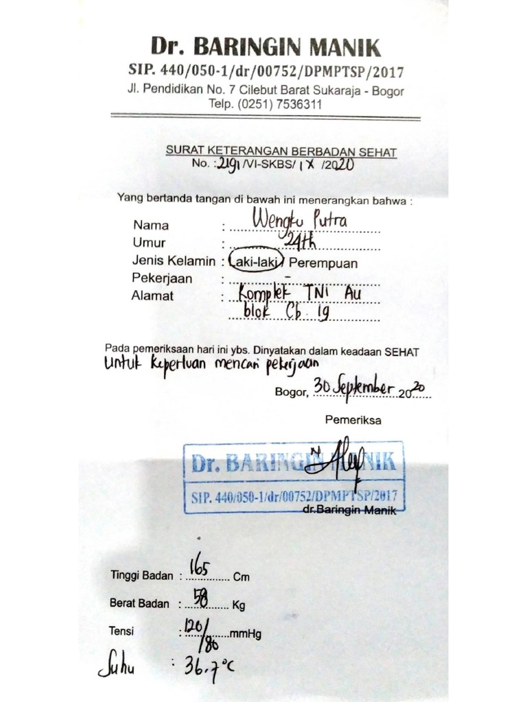 Contoh Surat Sehat | PDF