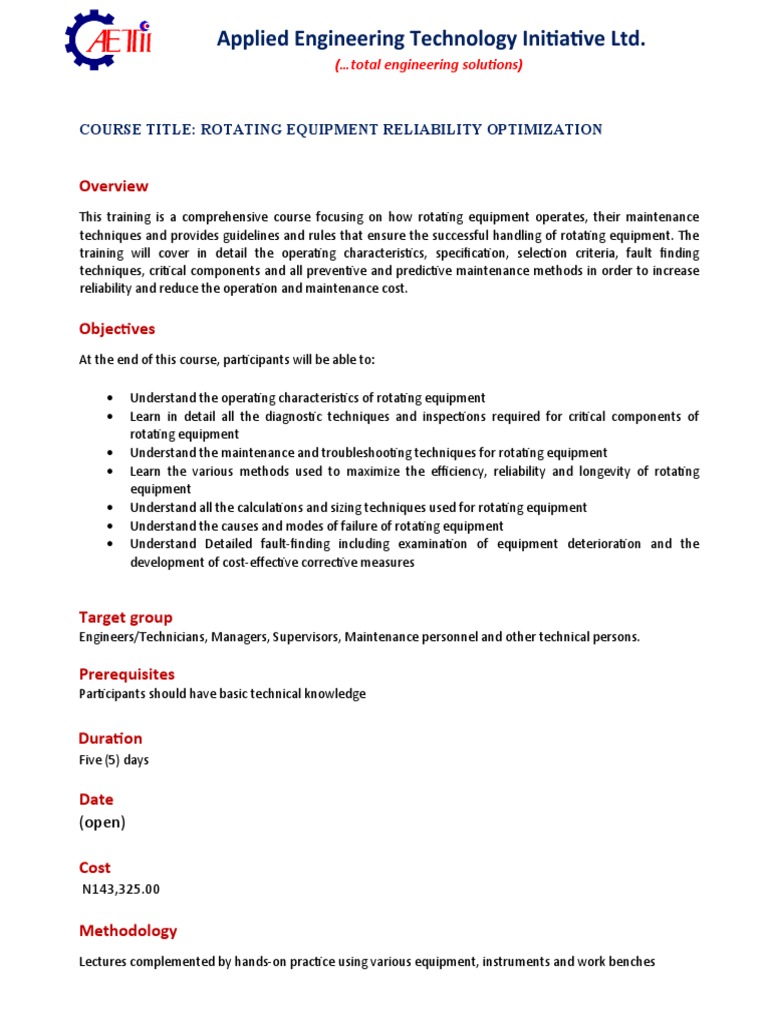 Rotating Equipment Reliability Optimization Course Contents 2 | PDF ...