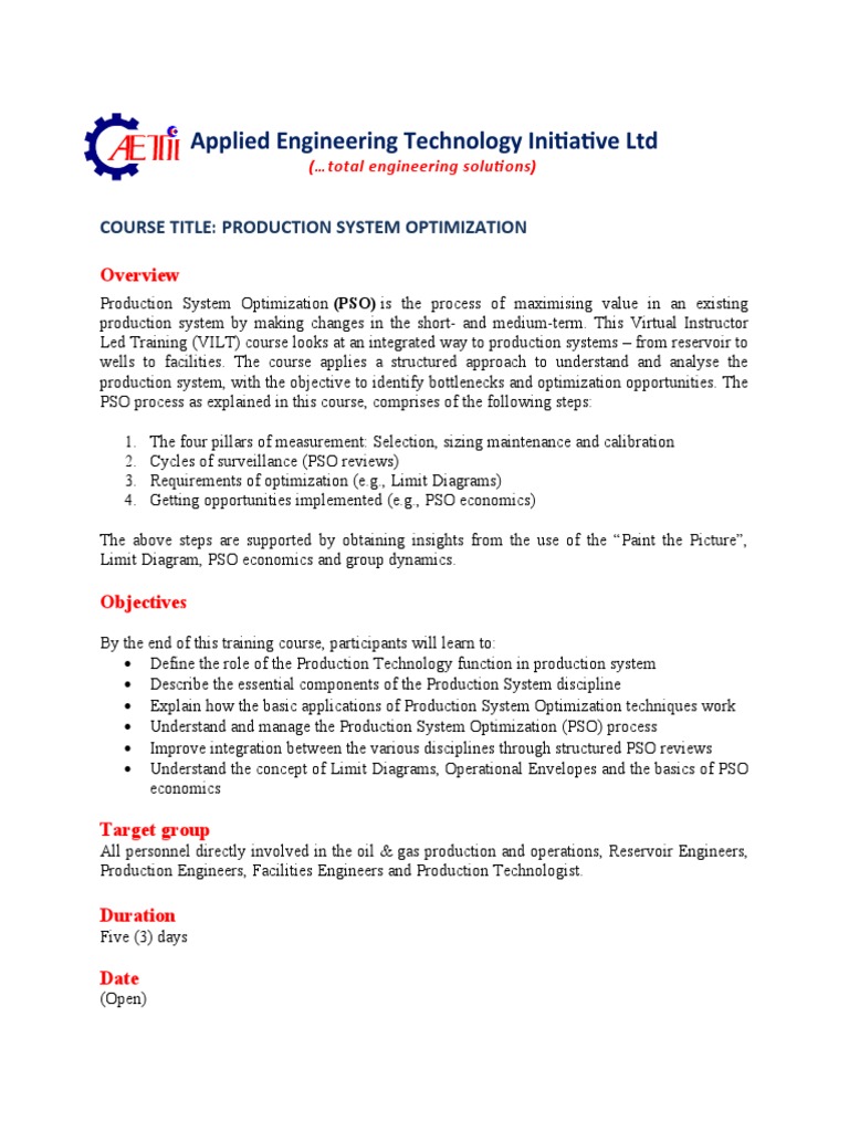 Production System Optimization Course Contents | PDF