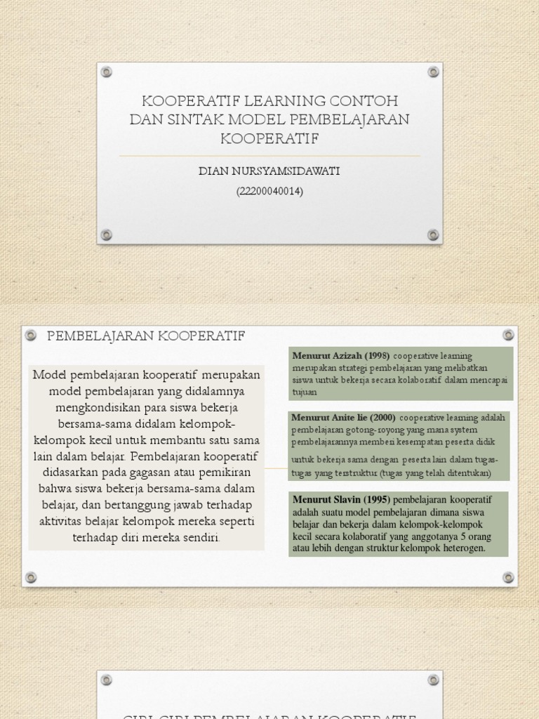 Kooperatif Learning Contoh Dan Sintak Model Pembelajaran Kooperatif PDF | PDF