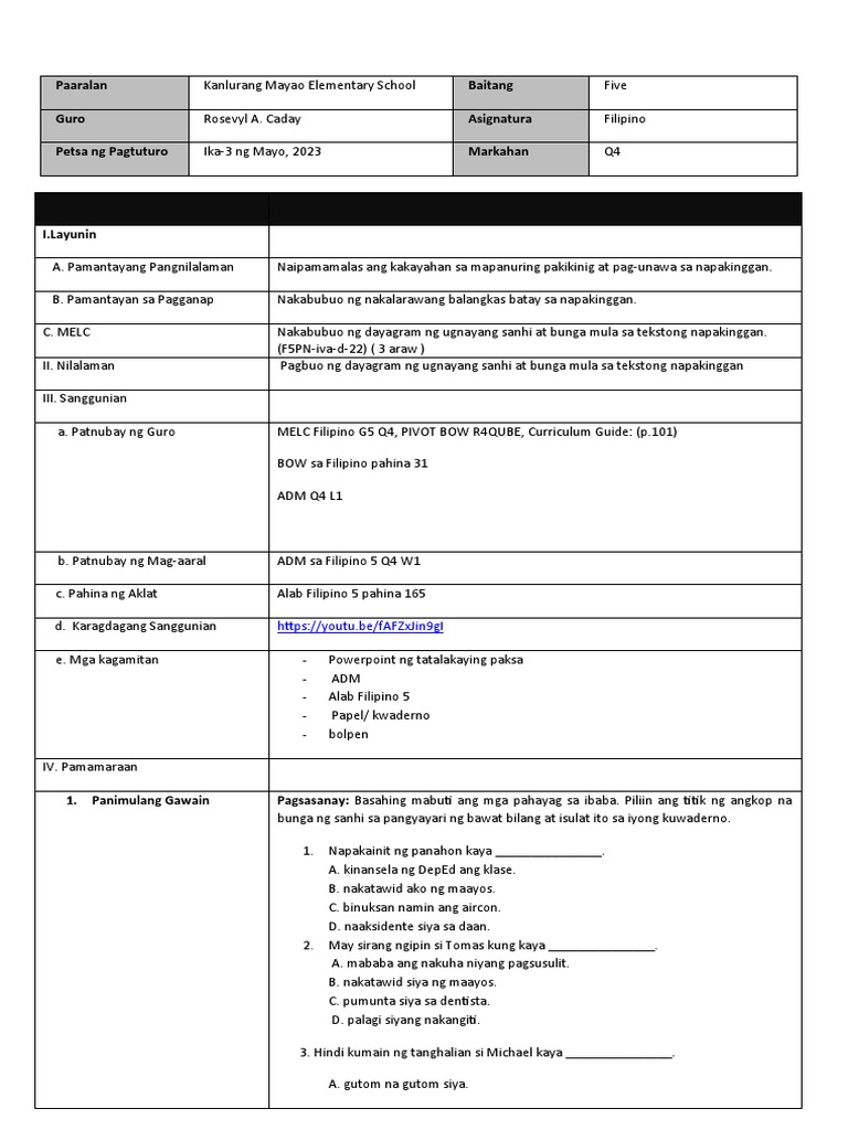 Q4-Filipino 5-W1 - D1-3 | PDF