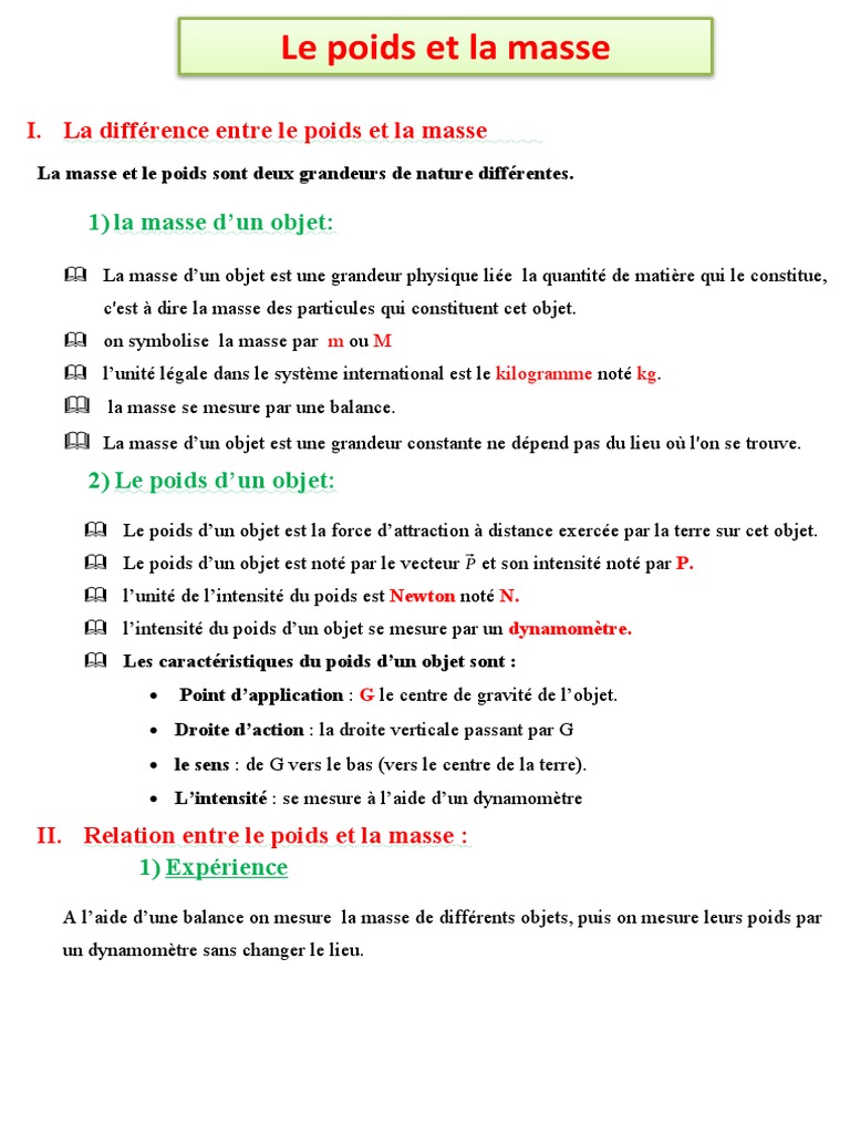 Différence entre poids et masse | PDF | Poids | Masse