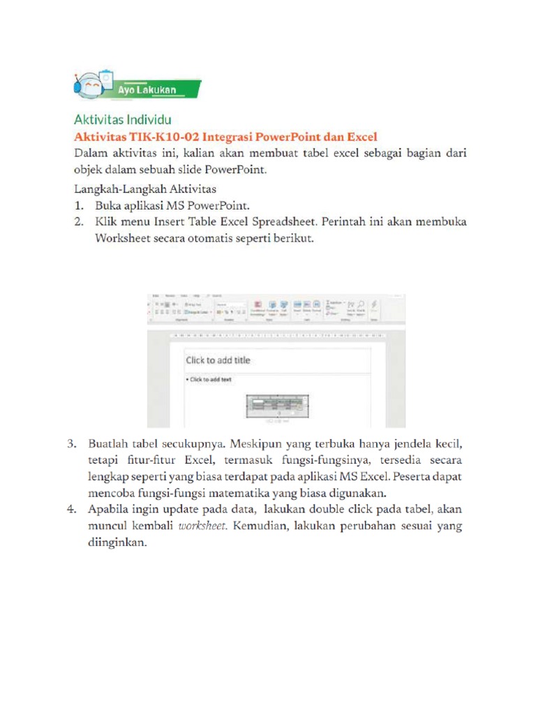 Aktivitas TIK-K10-02 Integrasi PowerPoint Dan Excel | PDF