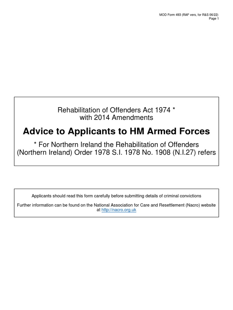 Rehabilitation of Offenders Act - MOD Form 493 - DOC-43003 PDF | PDF ...